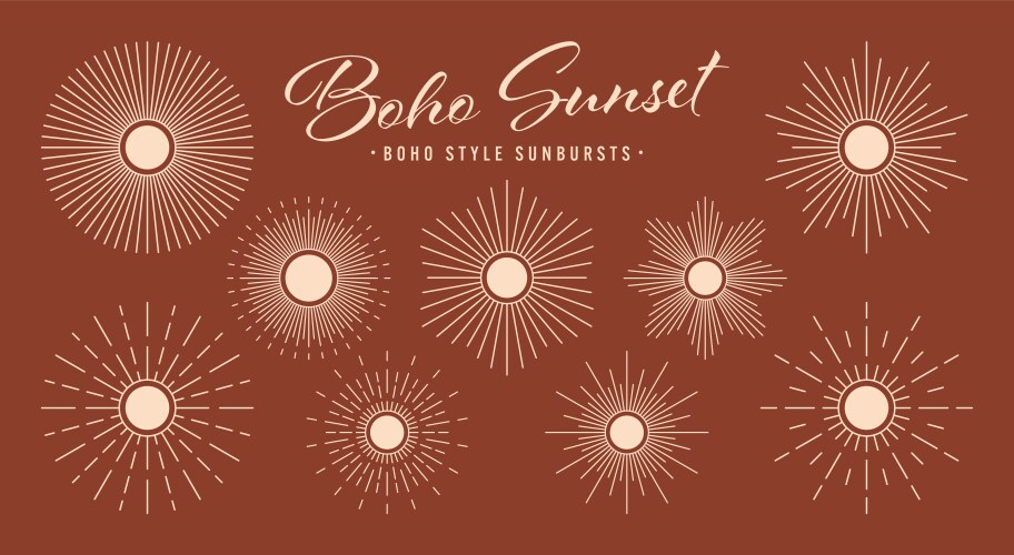Vintage sunburst sunset beams collection boho Vector Image