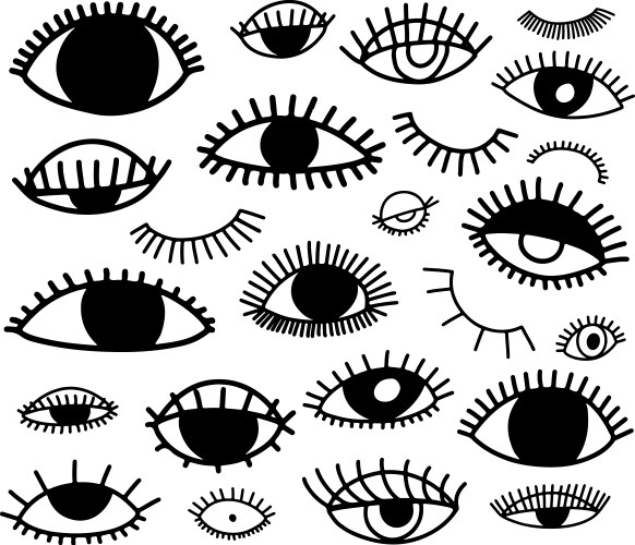Crazy doodle black eyes open eye creative set Vector Image