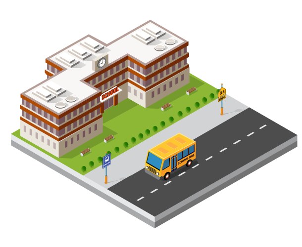 School building isometric 3d pixel design icon Vector Image