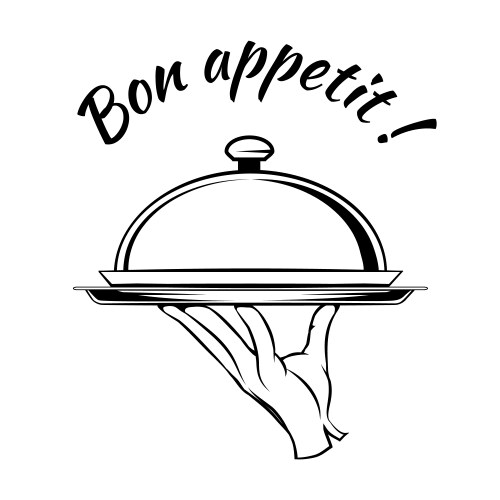 Bon appetit vintage lettering on tray background Vector Image