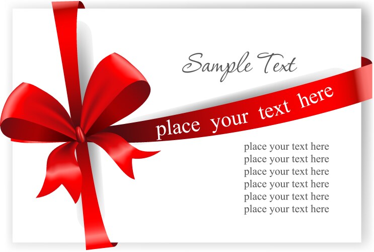 Colored card with realistic red bow Royalty Free Vector