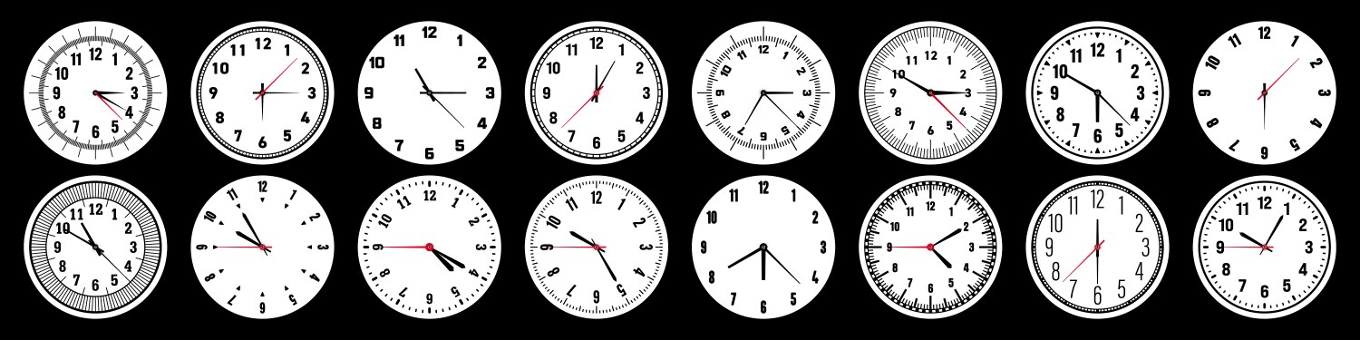Mechanical clock faces with hands bezel watch Vector Image