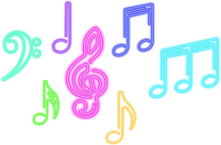 Neon glowing colorful music notes Royalty Free Vector Image