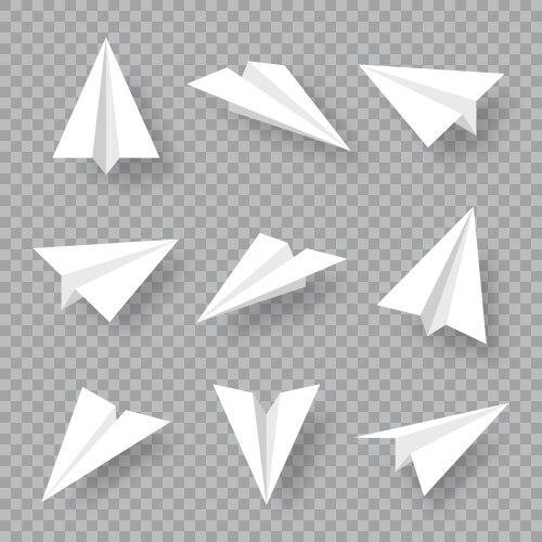 Various realistic white paper planes collection Vector Image