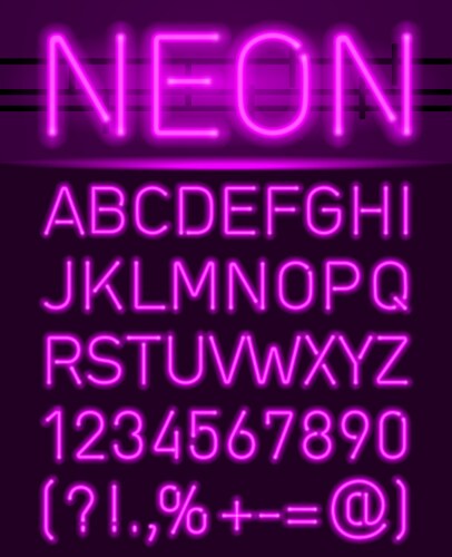 Pink neon script uppercase and lowercase letters Vector Image