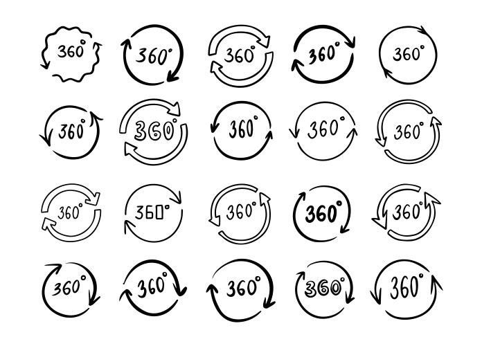 Doodle 360 degree hand drawn outline style set Vector Image