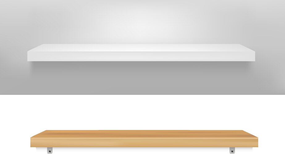 Realistic set empty wooden shelves Royalty Free Vector Image