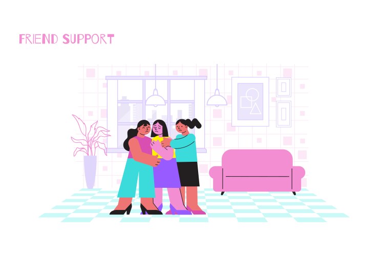 Cartoon schoolgirls standing next to huge Vector Image