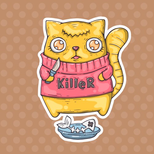 Funny pink cat twisted into a loop cartoon Vector Image