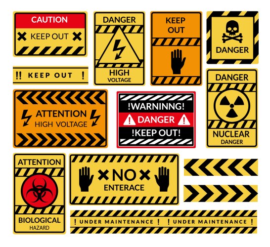 Danger warning boards icon set caution Royalty Free Vector