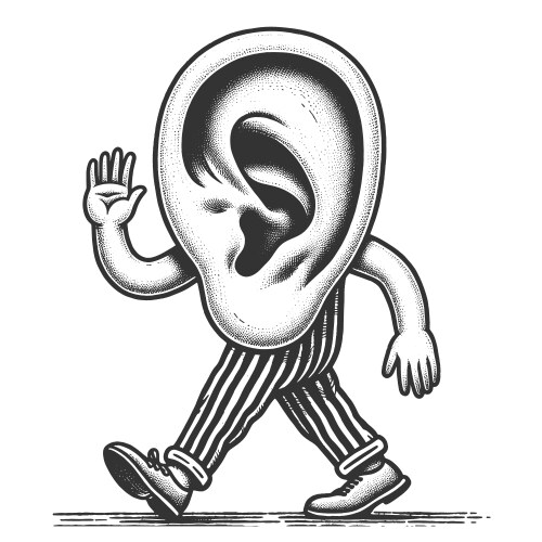 Ear cartoon walking and waving engraving Vector Image
