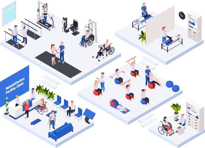 Physiotherapy rehabilitation isometric concept Vector Image