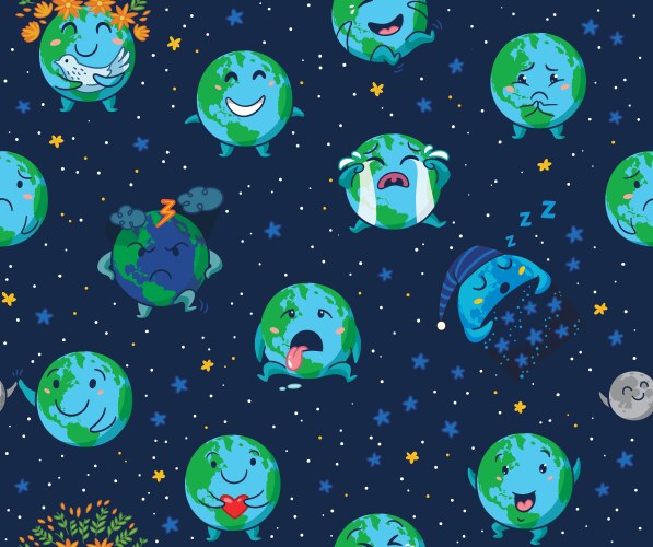 Cute smiling planets in outer space seamless Vector Image