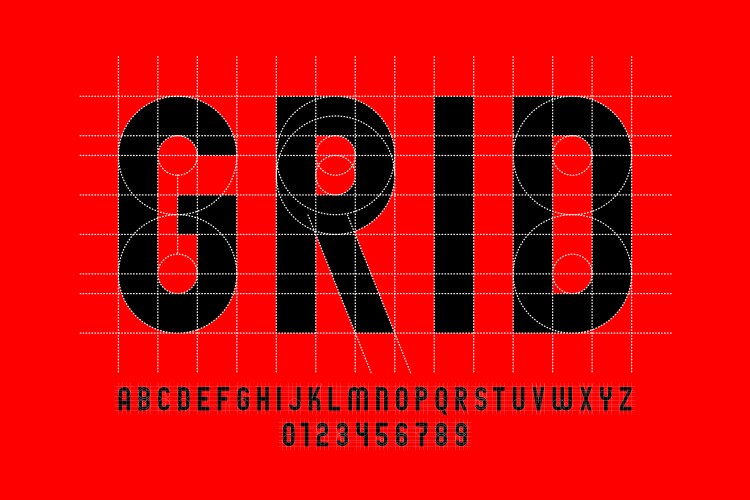Grid guide line font alphabet letters Royalty Free Vector