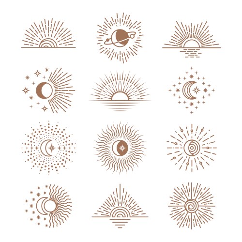 Boho sunrise logo sun line art sunset Royalty Free Vector