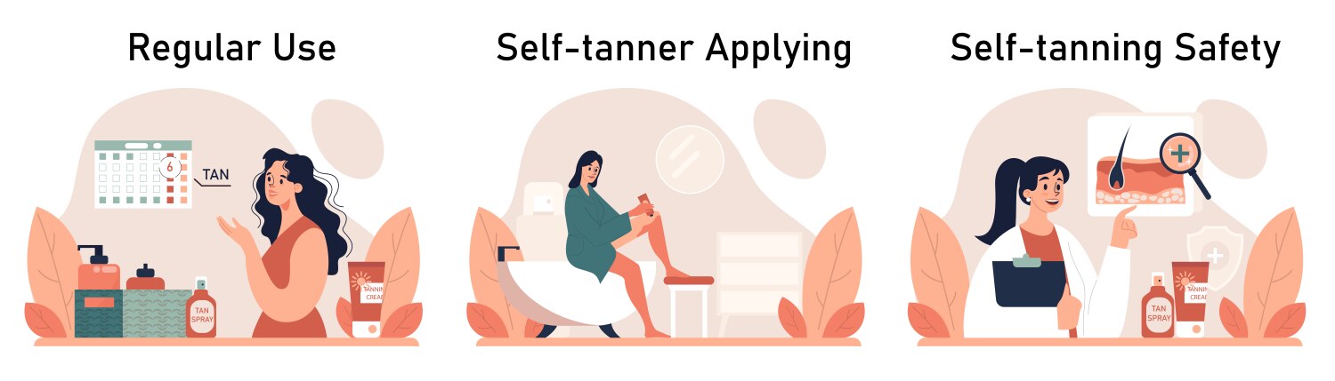 Self-tan set beautiful woman applying self Vector Image