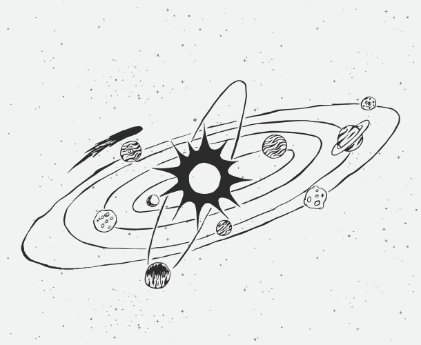 Hand drawn solar system with sun planets stars Vector Image