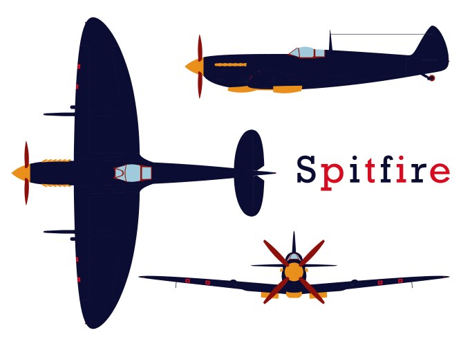 Supermarine spitfire aircraft wwii outline only Vector Image