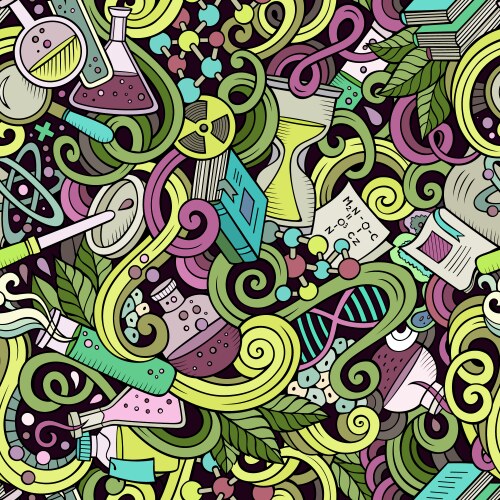 Cartoon hand-drawn science doodles seamless Vector Image