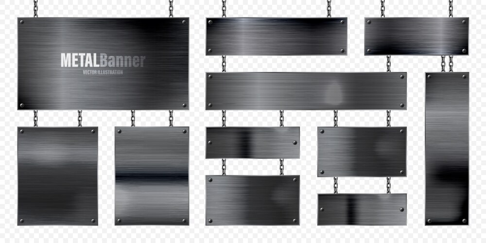 Metal banners hanging on a chain realistic shiny Vector Image