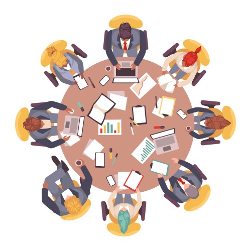 Round table top view business people sitting Vector Image
