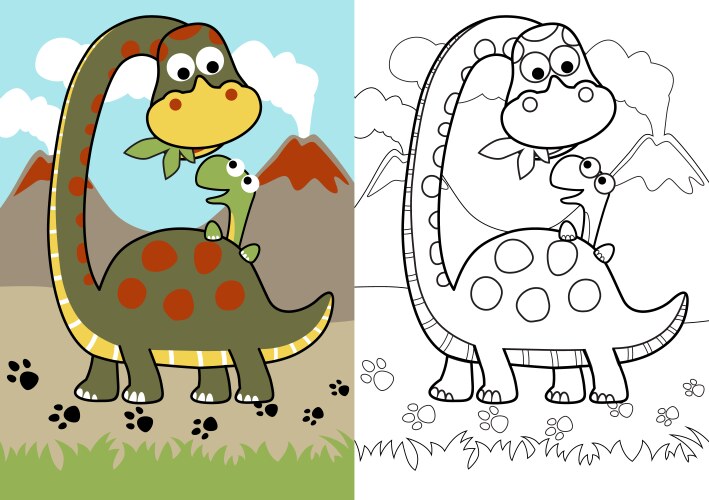 Cartoon apatosaurus coloring page Royalty Free Vector Image