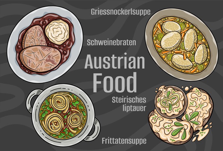 Popular austrian national cuisine set hand-drawn Vector Image