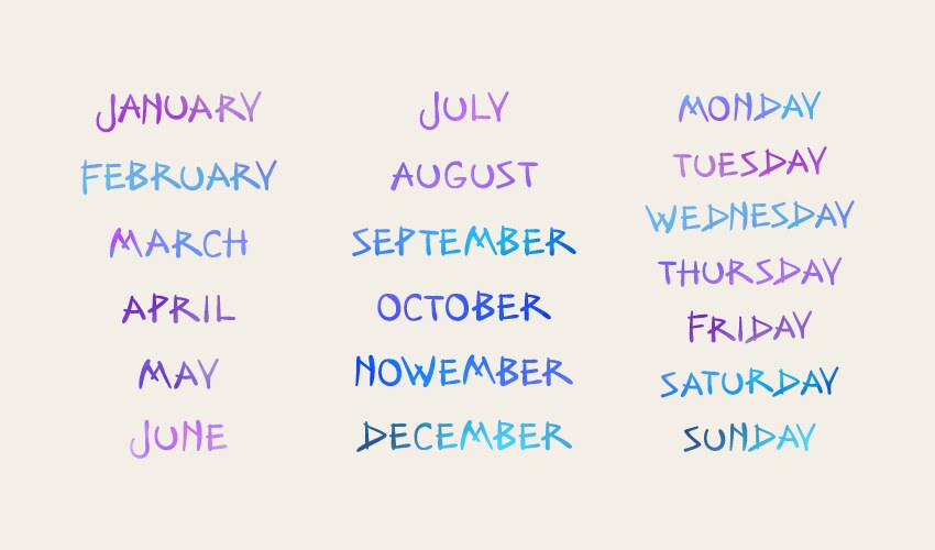 2026 handwritten calendar months set Royalty Free Vector