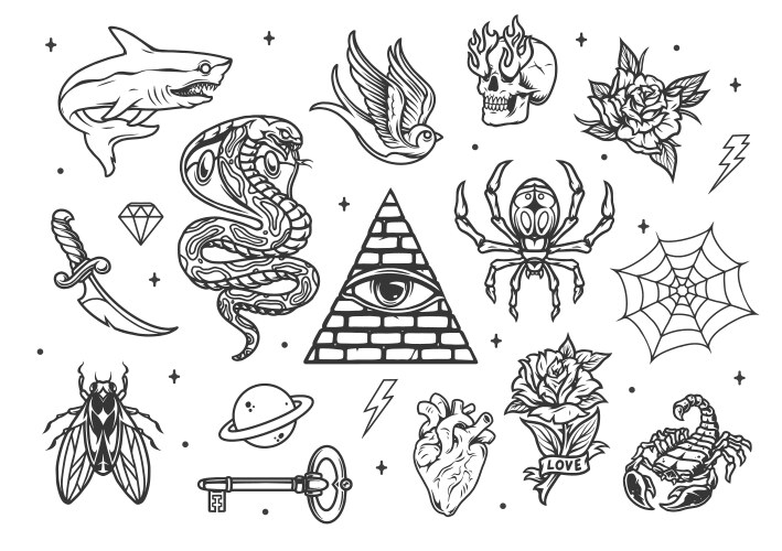 Tattoo set mini Royalty Free Vector Image - VectorStock
