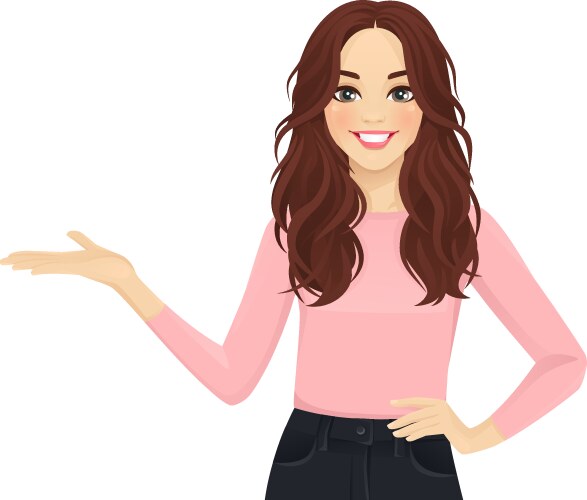 Beautiful woman showing something Royalty Free Vector Image