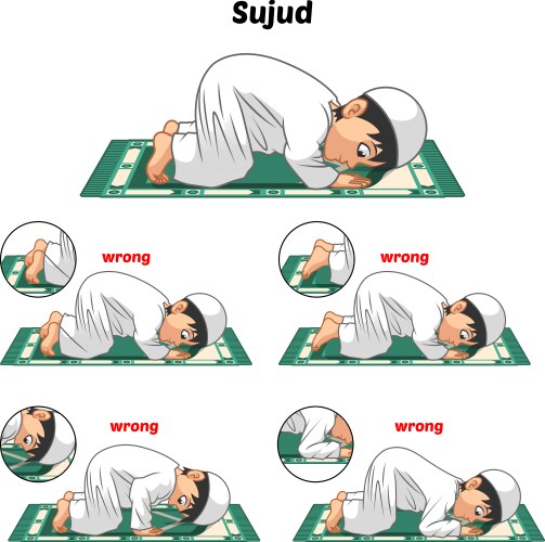 Muslim prayer guide salam position outline Vector Image