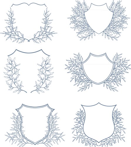 Set vintage leaves wedding crest monogram template