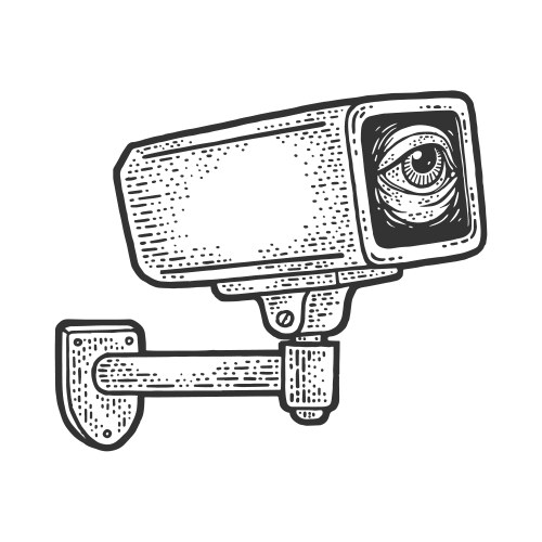Photo camera with huge lens sketch Royalty Free Vector Image