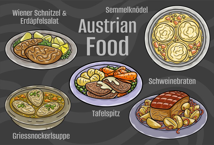 Popular austrian national cuisine set hand-drawn Vector Image