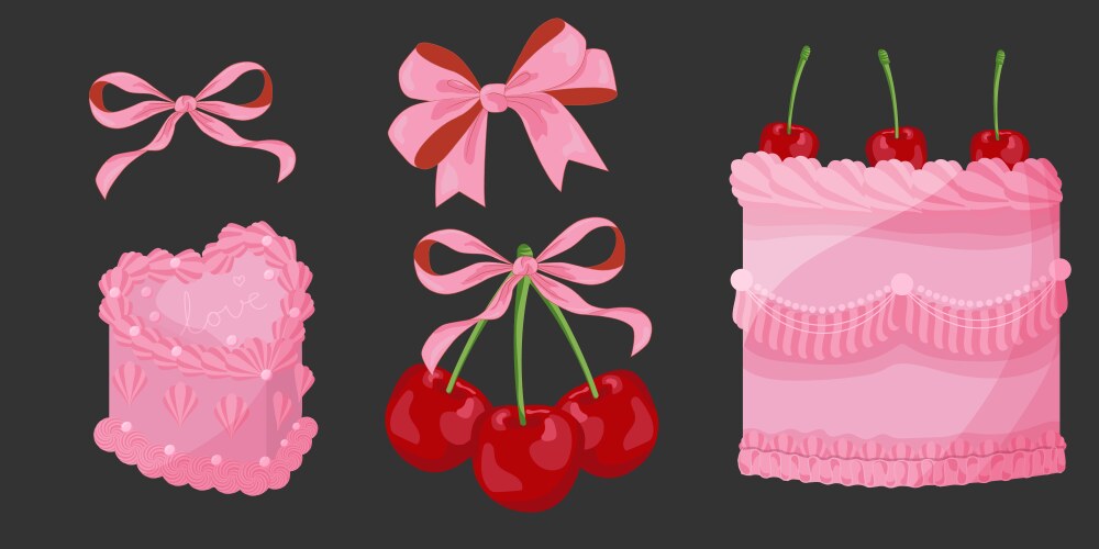 Pink Bows & Cherry Delight Royalty Free Vector Image