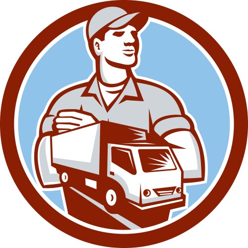 Removal man delivery truck crest retro Royalty Free Vector