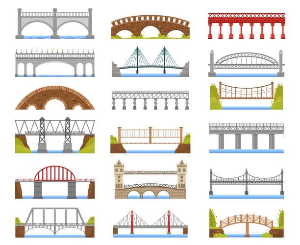 Bridge urban construction set city landmark view Vector Image