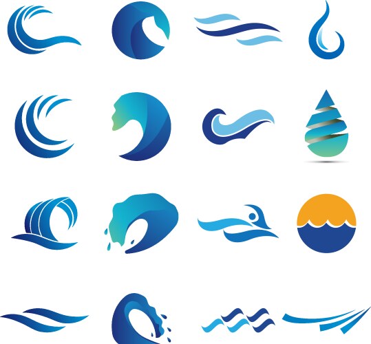 Wave logos blue water waves with splashes Vector Image