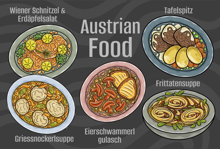 Popular austrian national cuisine set hand-drawn Vector Image