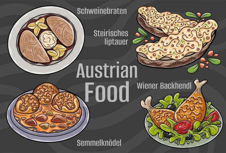 Popular austrian national cuisine set hand-drawn Vector Image