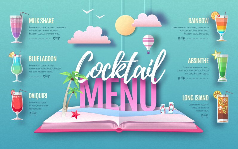 Front drawing horizontal cocktail menu Royalty Free Vector