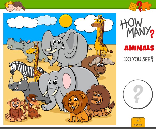 Counting cartoon lions animals educational game Vector Image