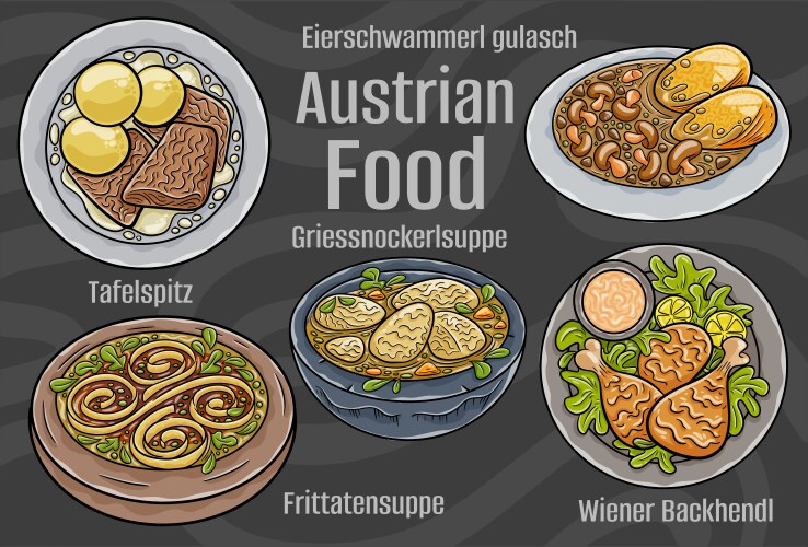 Popular austrian national cuisine set hand-drawn Vector Image