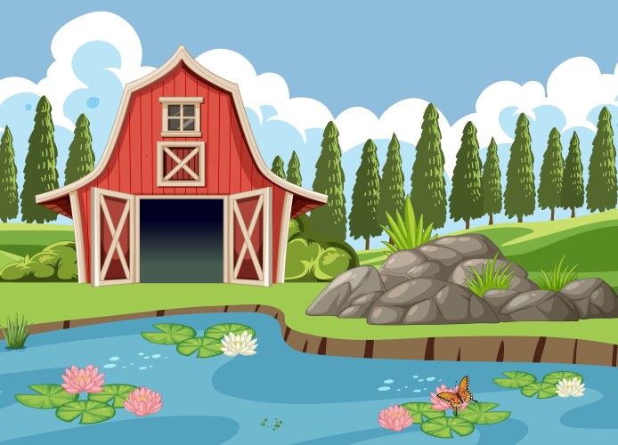 Farm animals are enjoying nature by the river Vector Image