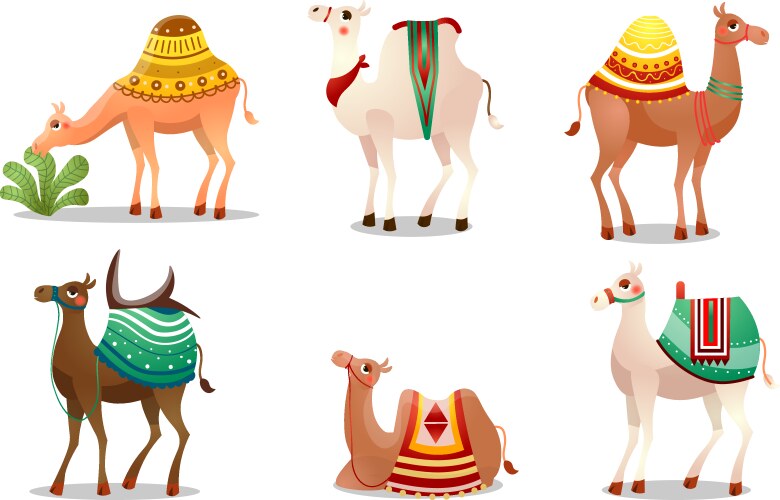 Caravan camels desert animals walking Royalty Free Vector