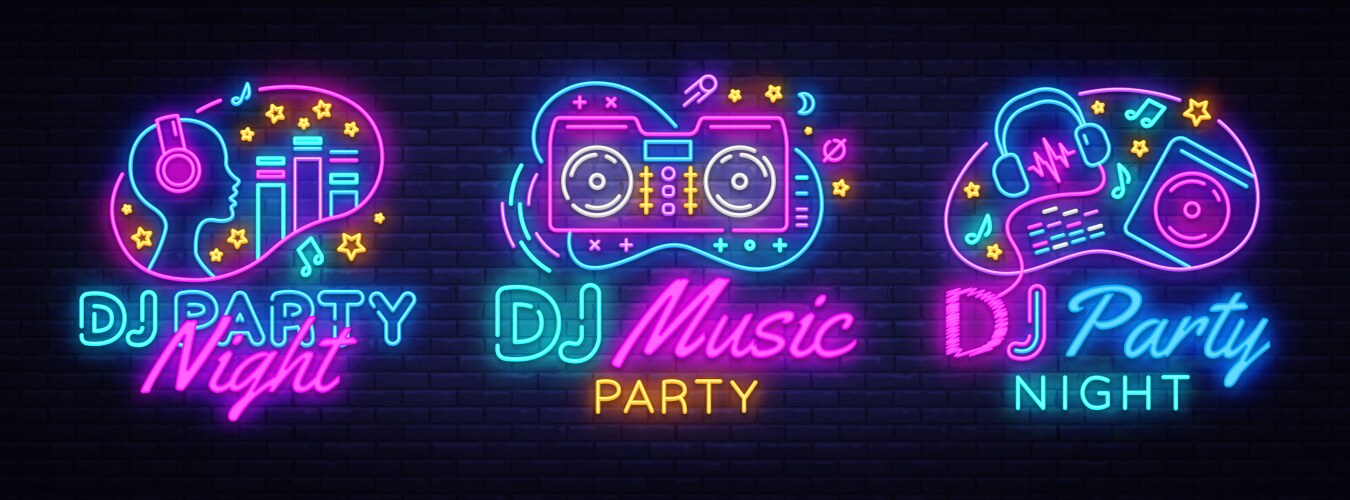 Music neon label set Royalty Free Vector Image