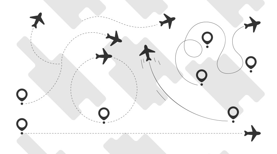Plane route map collection Royalty Free Vector Image