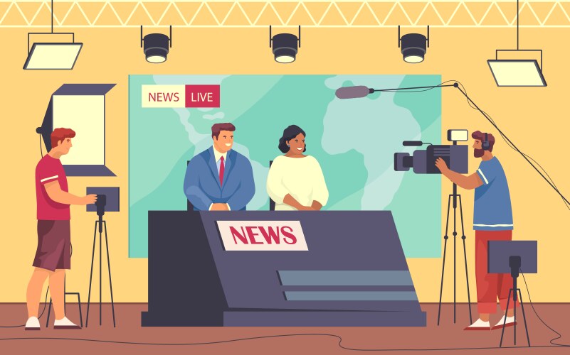 News presenter in television studio cartoon Vector Image