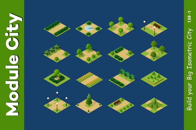 Isometric 3d set park Royalty Free Vector Image