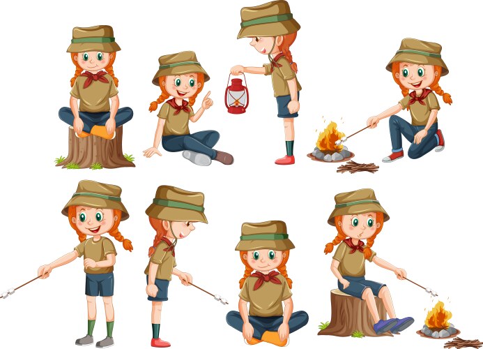 Set of different scout kids Royalty Free Vector Image